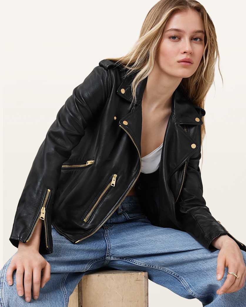 Balfern Leather Biker Jacket BLACK/GOLD | ALLSAINTS